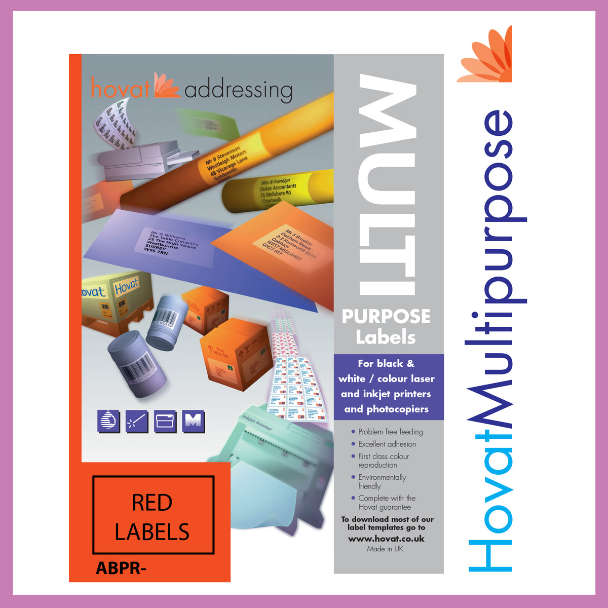 Hovat Multi-Purpose. Matt Red Self adhesive label. (100 sheet box ...